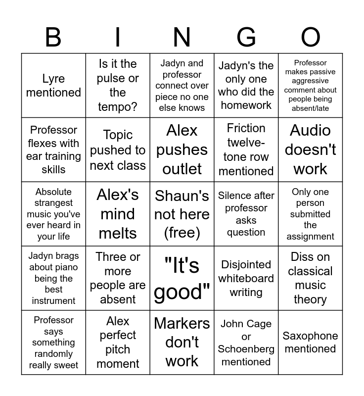 Composition Bingo Card