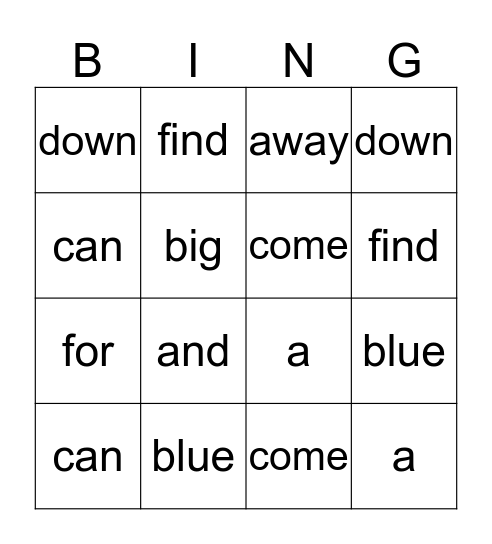 First 10 Sight Words Bingo Card