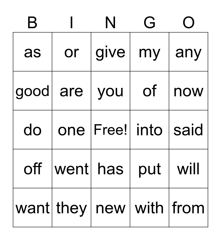 Red Word Bingo Card