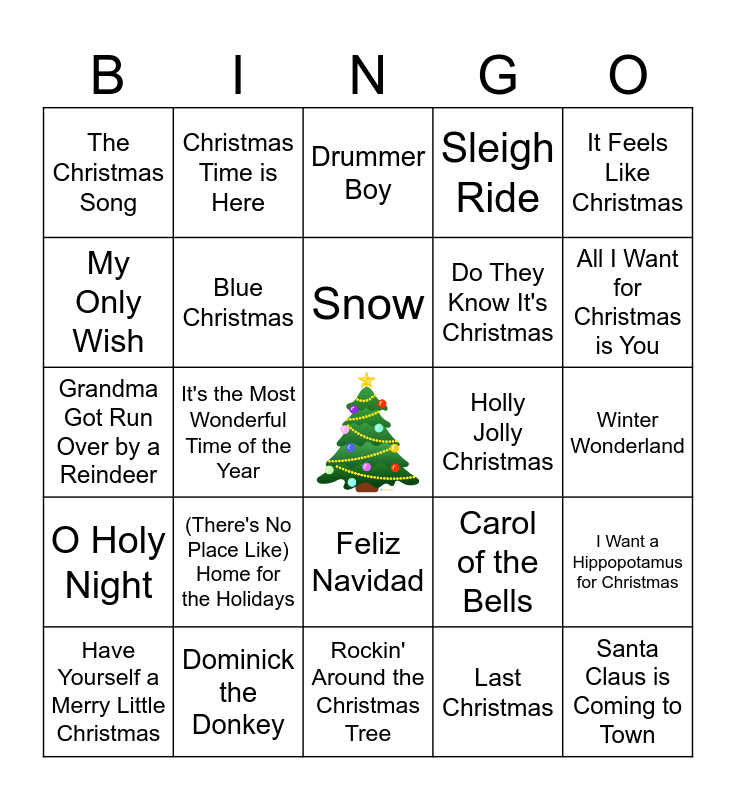 Christmas Music Bingo Card