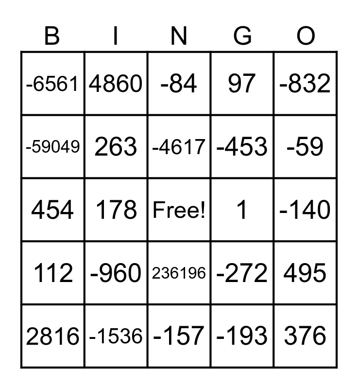 Sequences Bingo Card