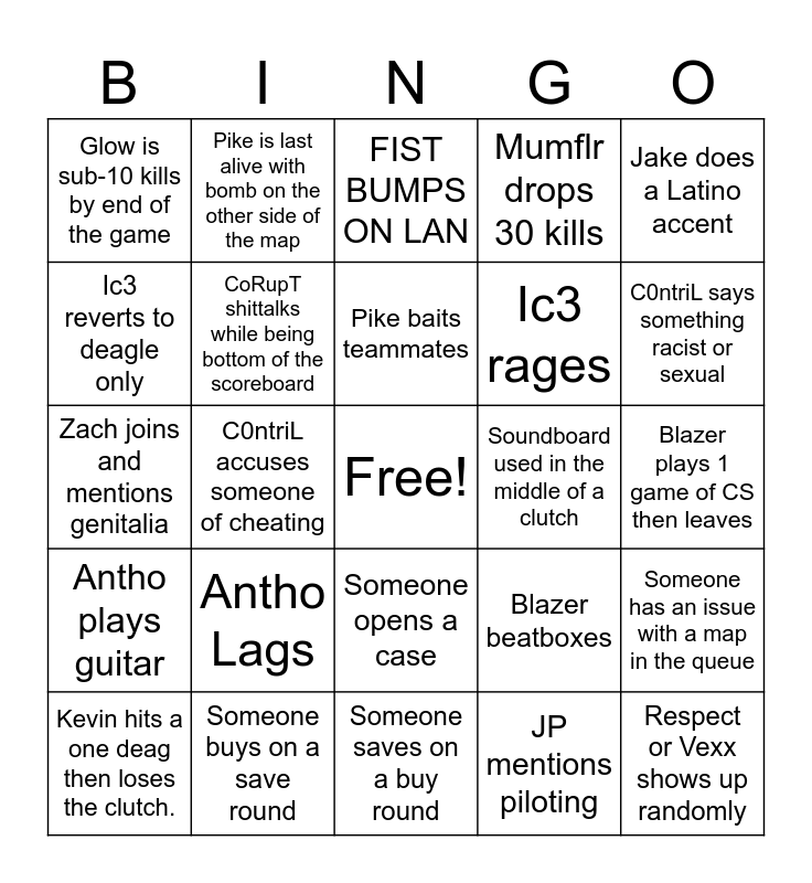 Team Strqfe CS2 Bingo Card