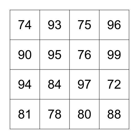 Les Nombres Bingo Card