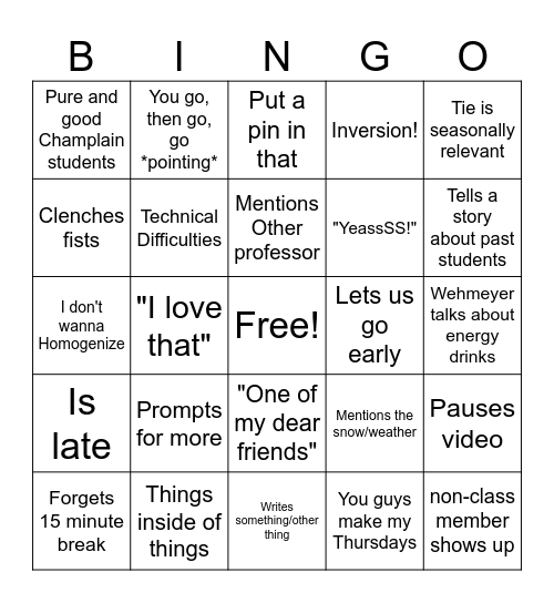 Wehmeyer Bingo Card