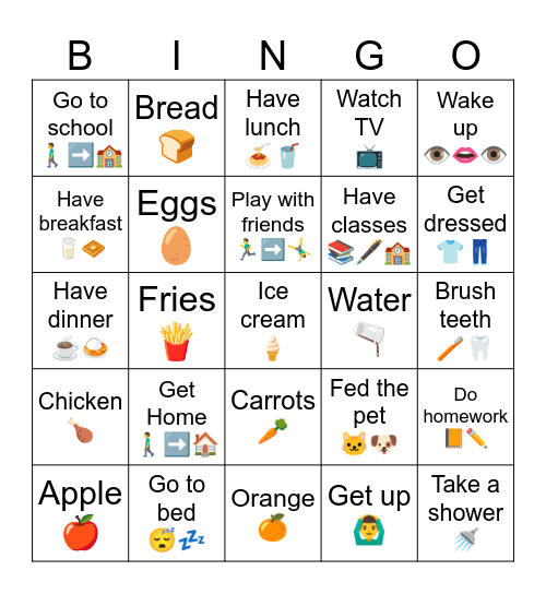 Daily Routine - Food Bingo🖐️🤩🎉 Bingo Card