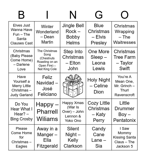 Christmas Song Musical Bingo Card