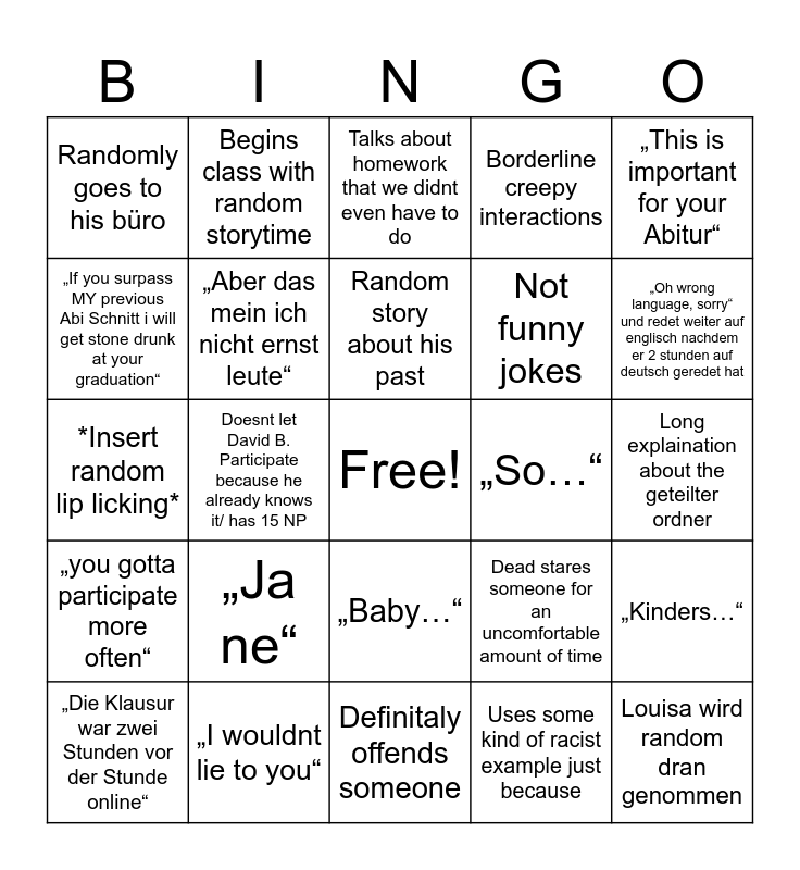 Diddy LK Bingo 2024 Bingo Card