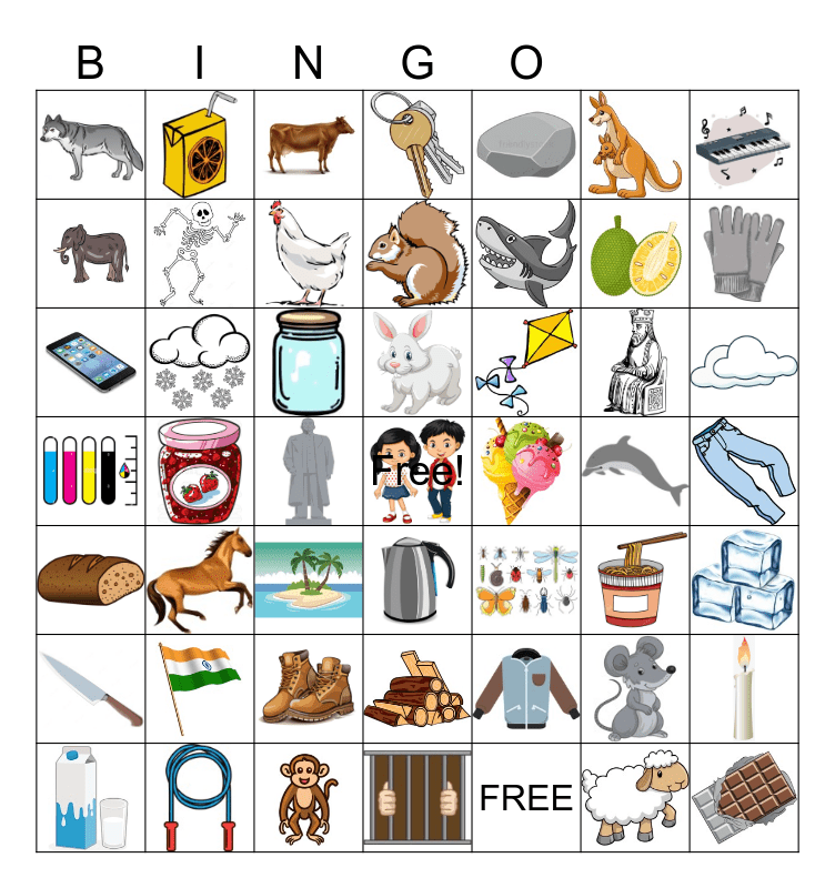 I & J & K Bingo Card