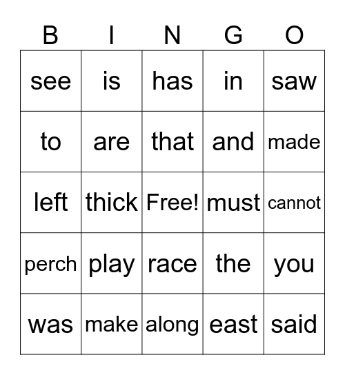 Spelling Bingo Card