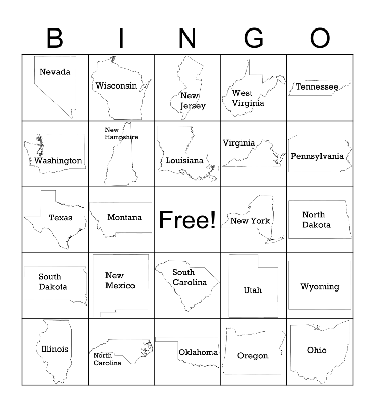 USA Bingo Card