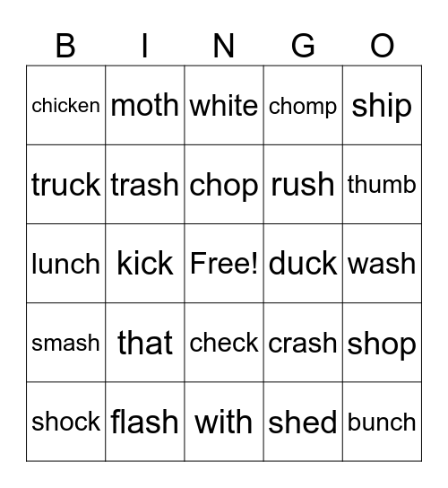 Digraph Bingo Card