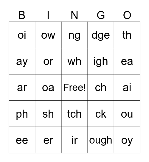 Multi-Letter Phonograms Bingo Card