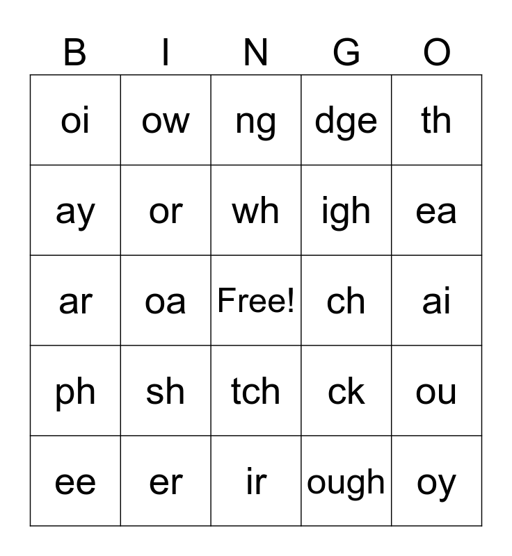 Multi-Letter Phonograms Bingo Card