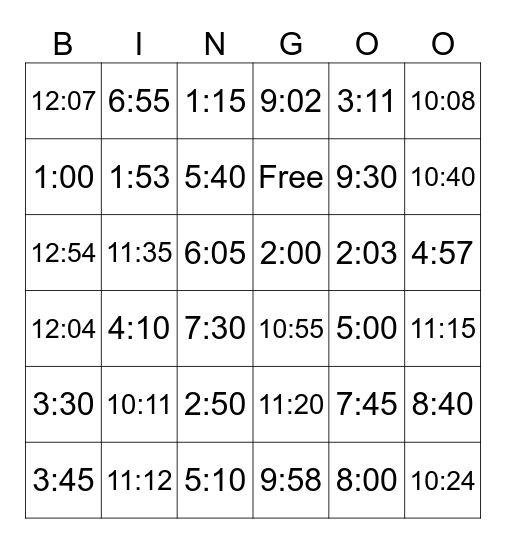 Spanish Time Bingo Card Spanish Time Bingo Card