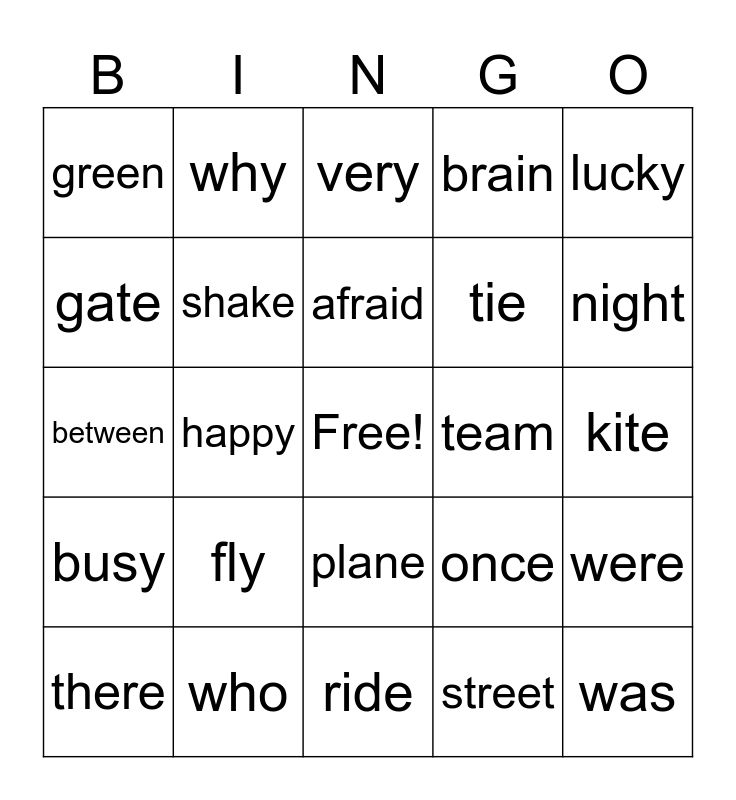 5th Grade Bingo Card
