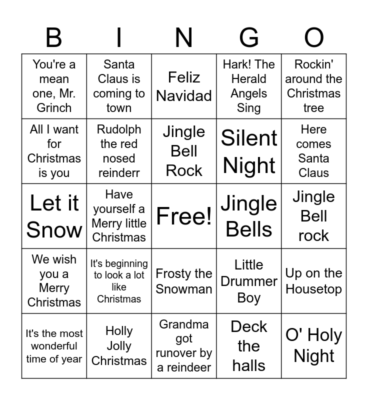 Merry Christmas Bingo Card