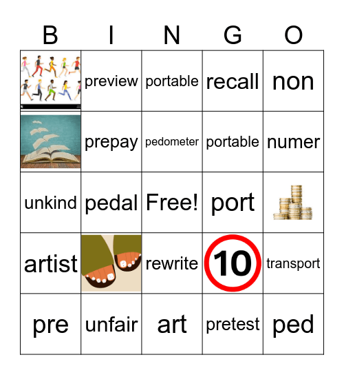 Latin Roots and Prefixes Bingo Card