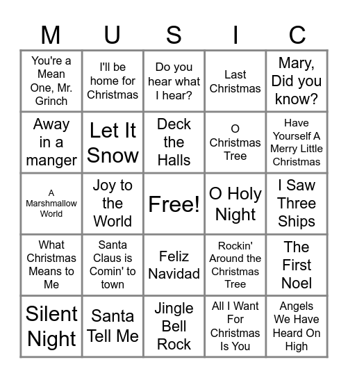 Christmas Music Bingo Card