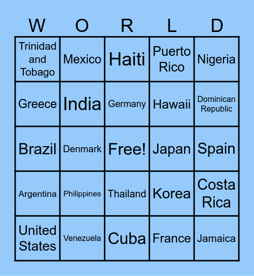 AROUND THE WORLD Bingo Card