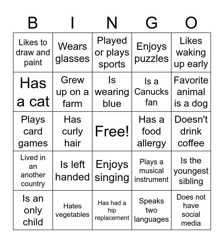 Intergenerational Bingo Card