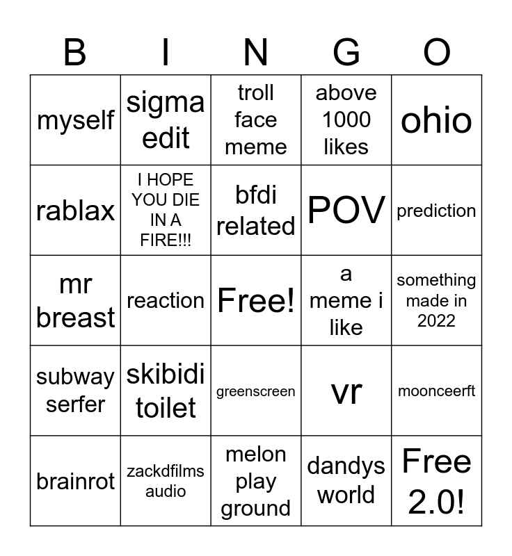 yt short bingo Card
