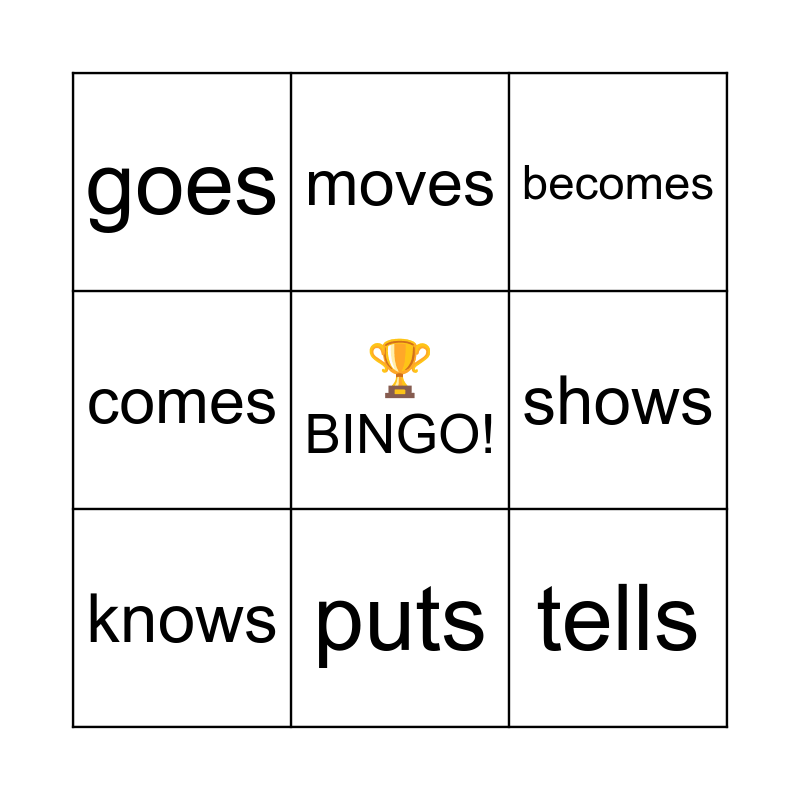 Simple Present Bingo Card