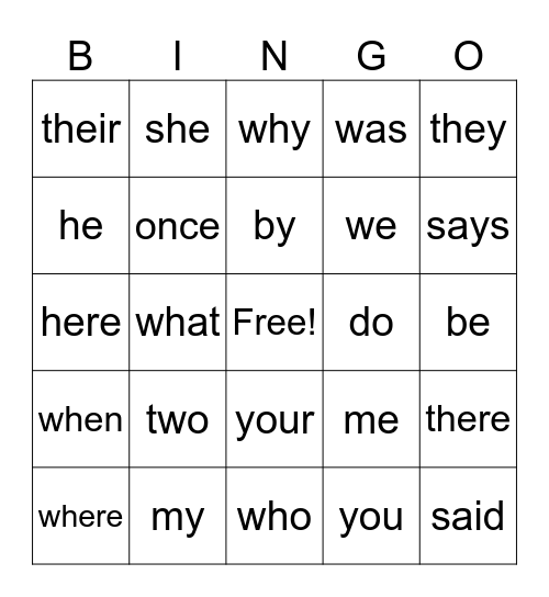 Units 1 & 2 Tricky Word Bingo Card