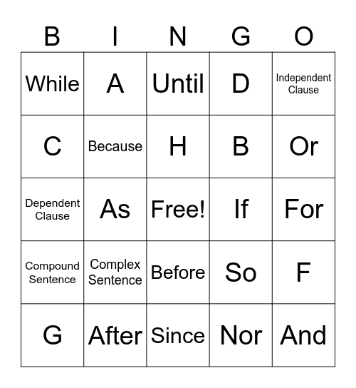 Revising and Editing BINGO! #1 Bingo Card