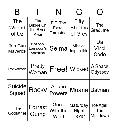 Movie Bingo 2024 Bingo Card