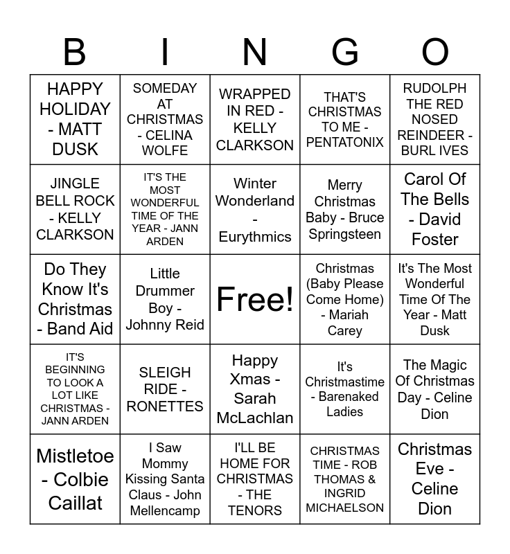 Christmas Music Bingo Card