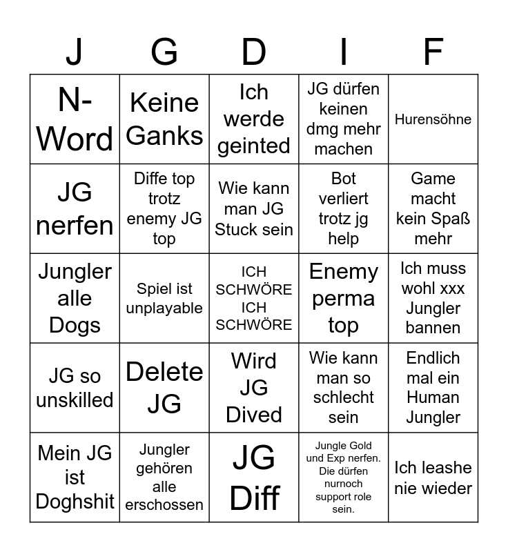 Leon Jungle Bingo Card