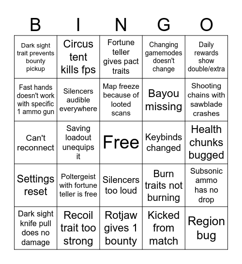 Hunt Bugs Bingo Card