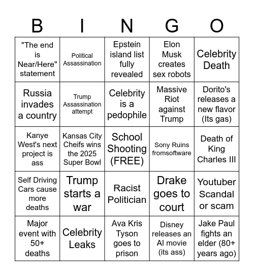 2025 Bingo Card Bingo Card