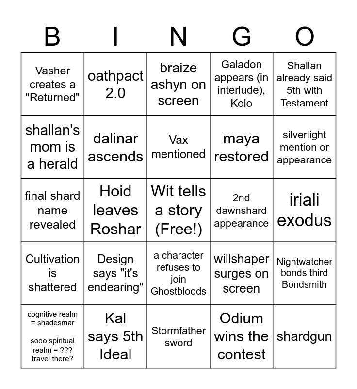 Storm 5 Bingo Card
