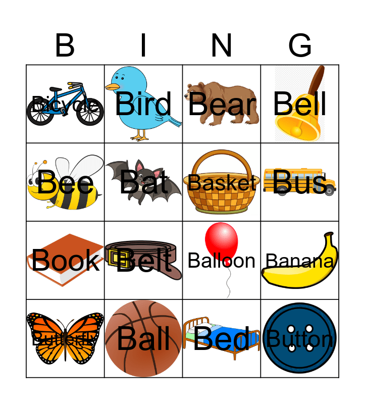 Letter B Bingo Card Bingo Card