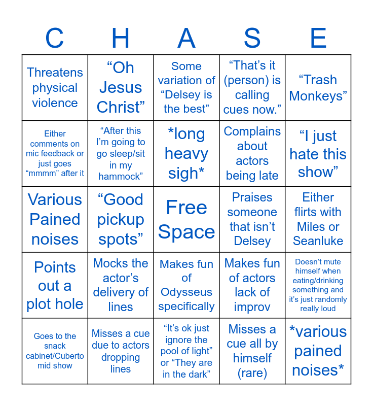 Chase Bingo Card