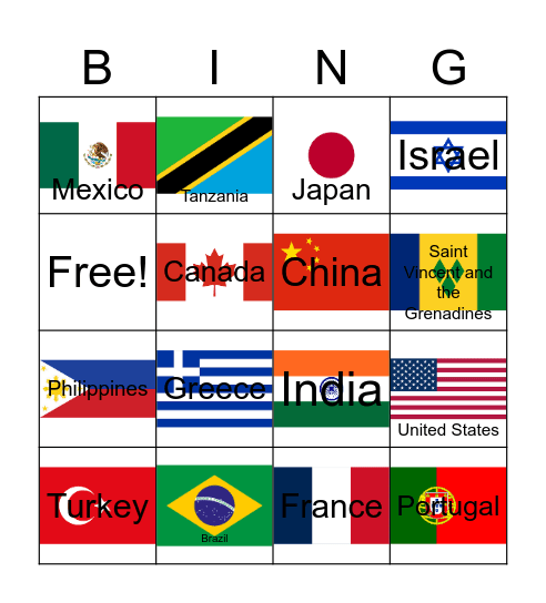 Countries Around The World Bingo Card
