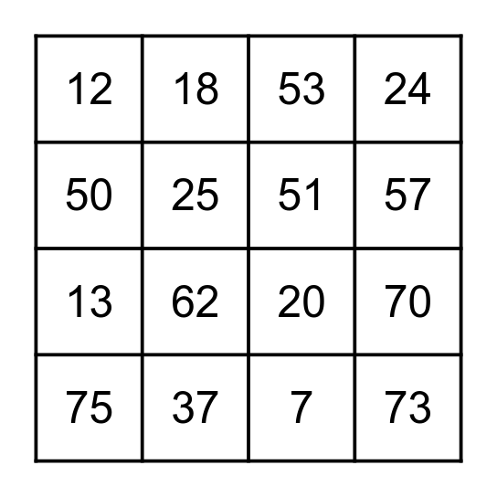 4x4 Bingo Card