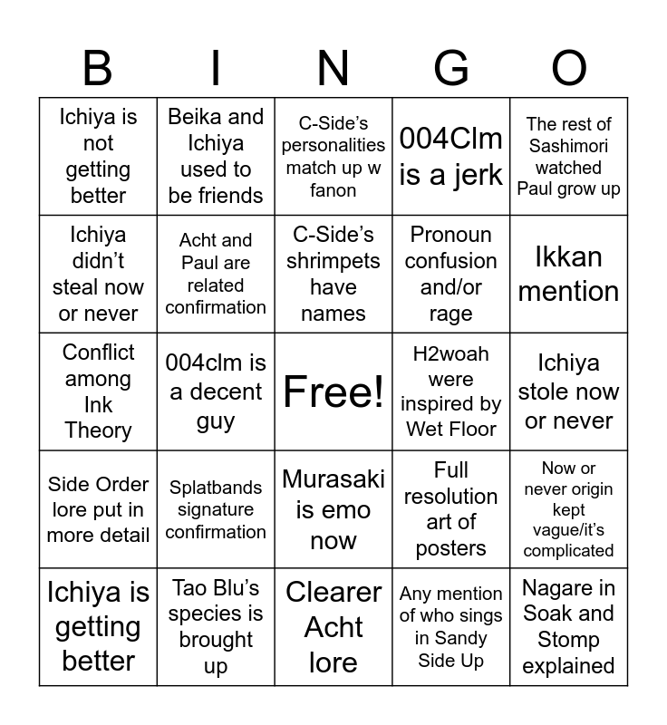 Bankara Walker Bingo Card