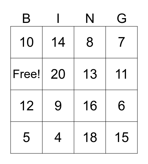 math bingo Card