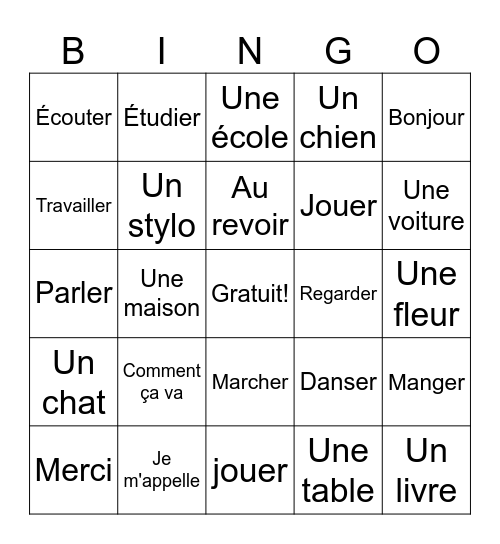 French Bingo Card