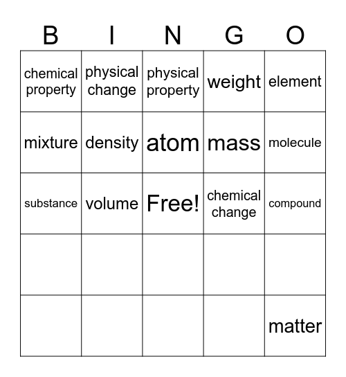 Introduction to Matter Bingo Card