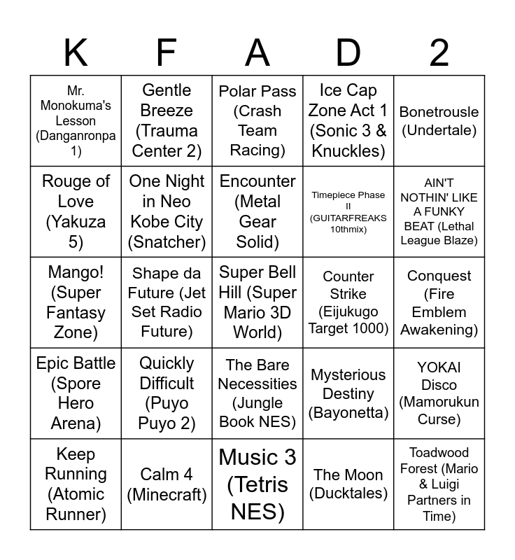 KFAD Bingo Card
