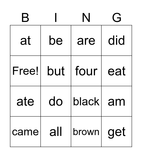 Primer Dolch Sight Words Bingo Card