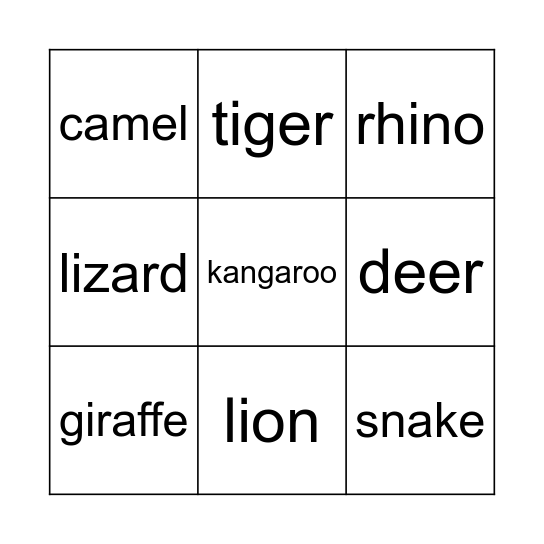 Wild animals Bingo Card