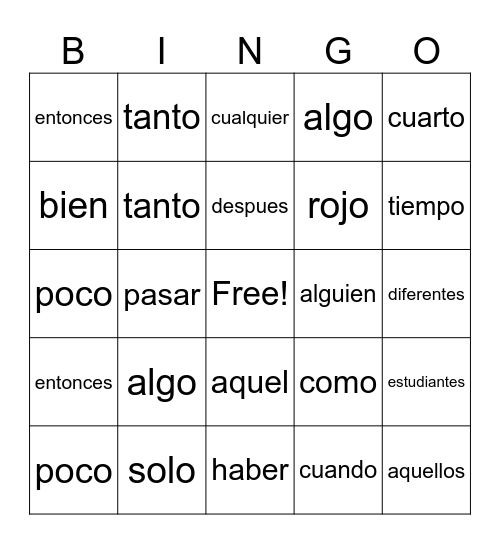 Palabras de Alta Frecuencia Set 4 Bingo Card