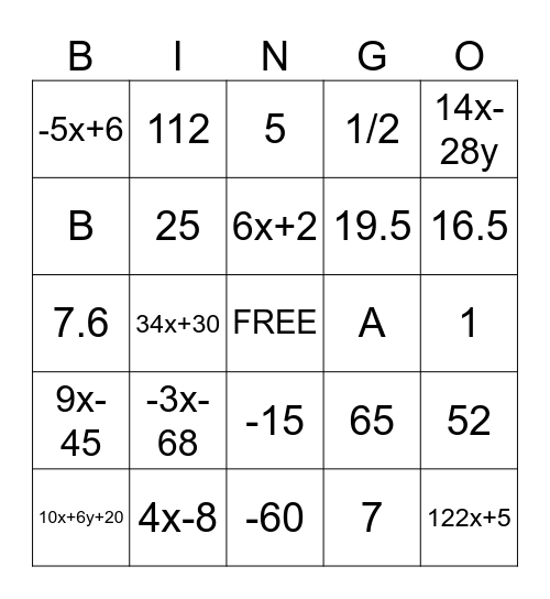 Unit 3 Review Bingo Card