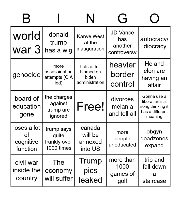 Trump 2nd Term Bingo Card