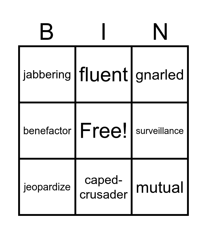 Zach's Lie- Vocab #1 Bingo Card