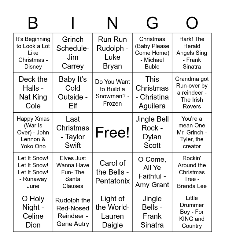 YU CHRISTMAS BINGO Card